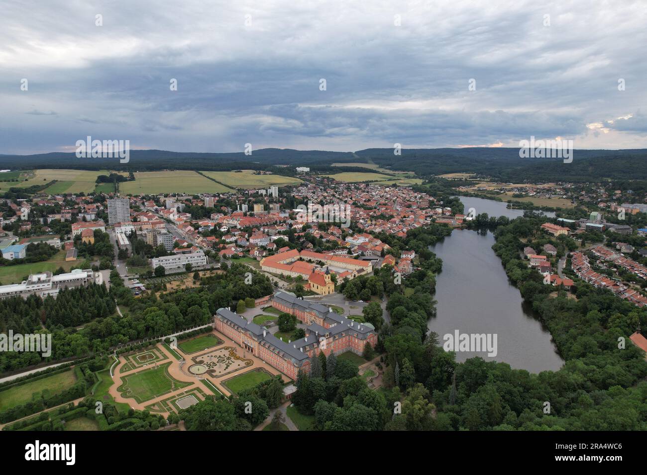 Dobris castle and historical city center aerial panorama landscape view ...