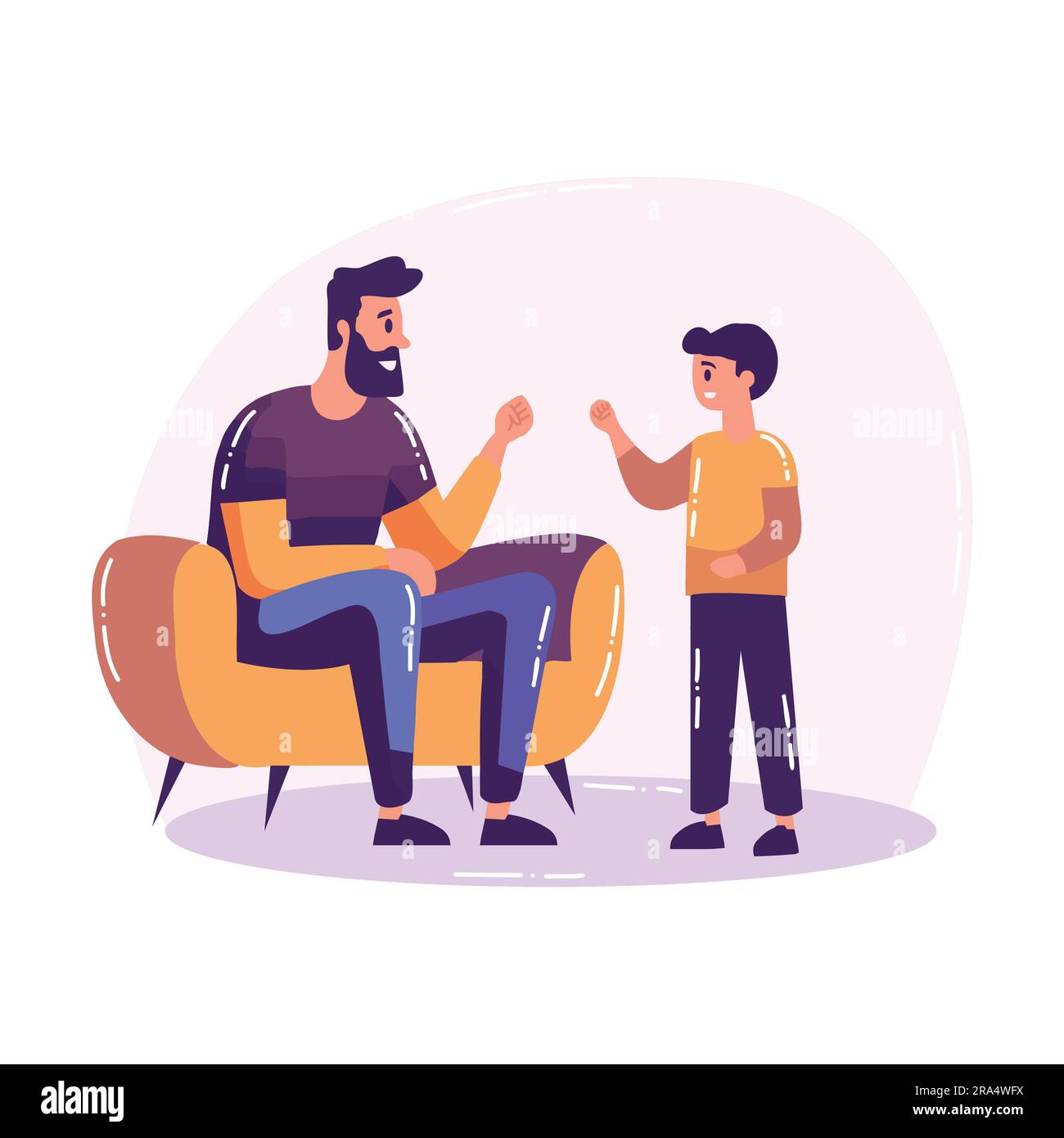 Hand Drawn father talking to son on the sofa in flat style isolated on ...