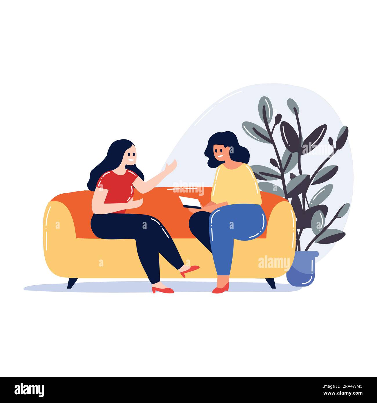 Hand Drawn mother talking to daughter in flat style isolated on ...