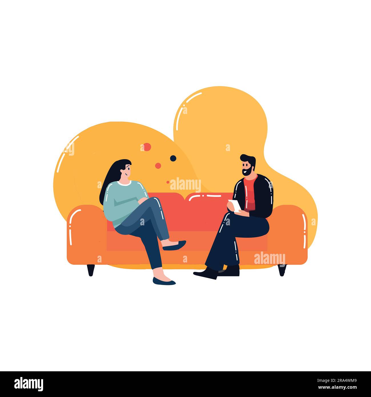Hand Drawn group of friends chatting on sofa in flat style isolated on ...