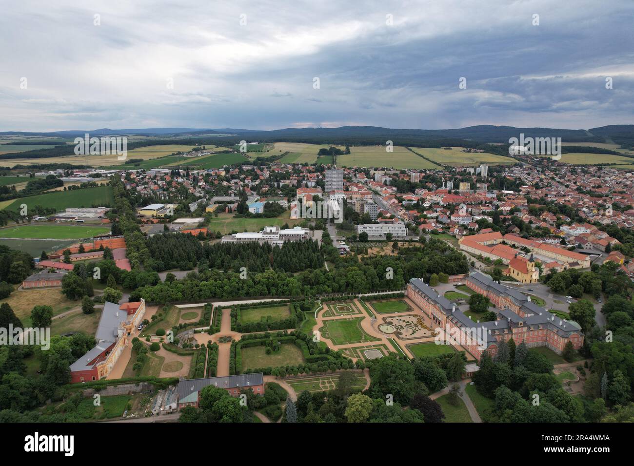 Dobris castle and historical city center aerial panorama landscape view ...