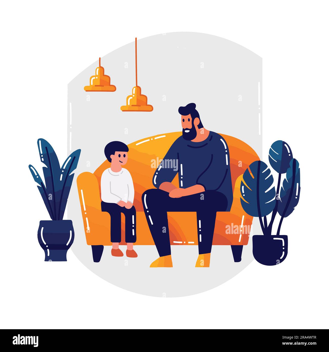 Hand Drawn father talking to son on the sofa in flat style isolated on ...