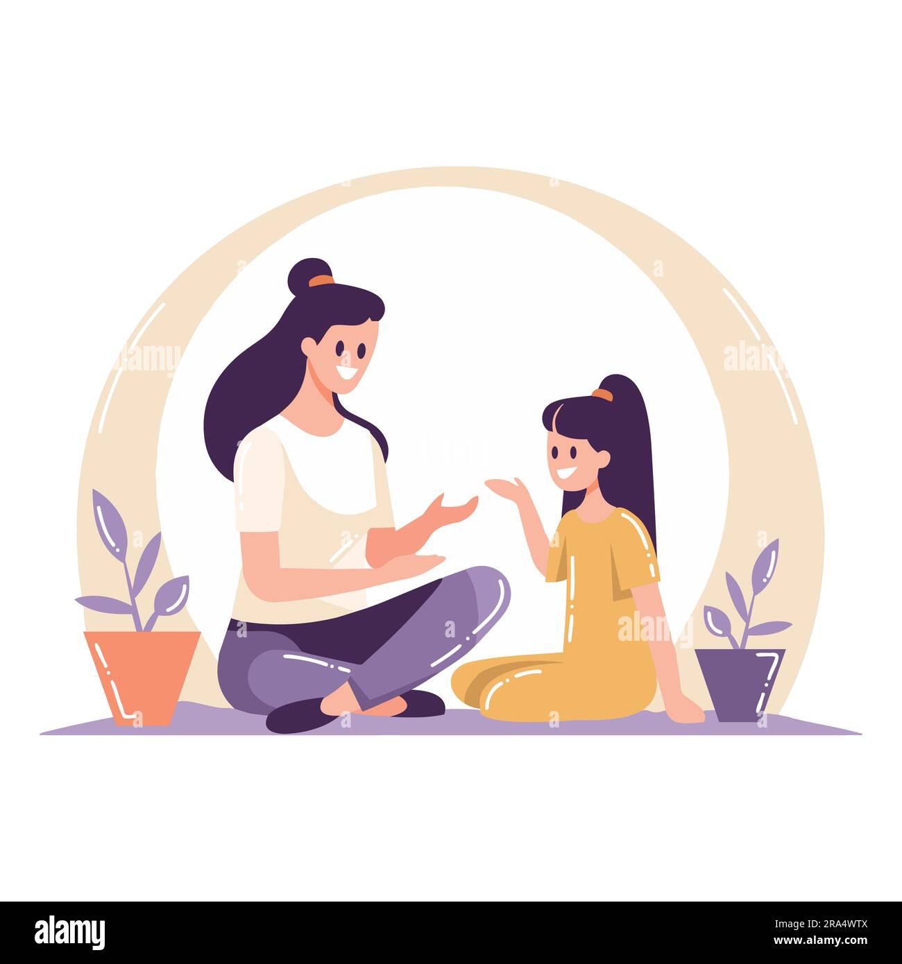 Hand Drawn mother talking to daughter in flat style isolated on ...