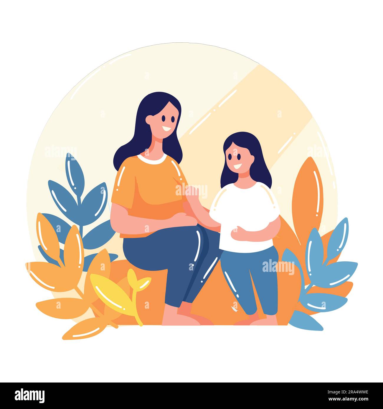 Hand Drawn mother talking to daughter in flat style isolated on ...