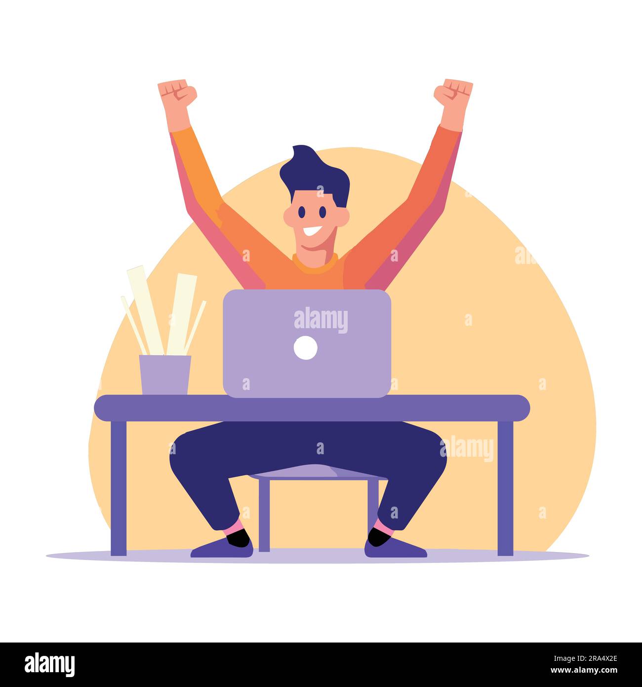 Hand Drawn Businessman happy to finish work in flat style isolated on ...