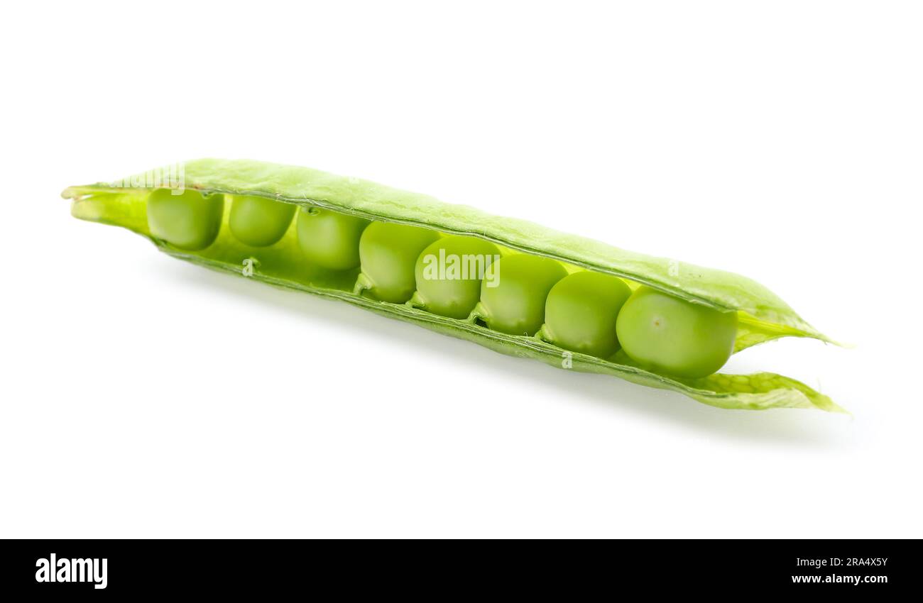 Green pea pod on white background Stock Photo - Alamy