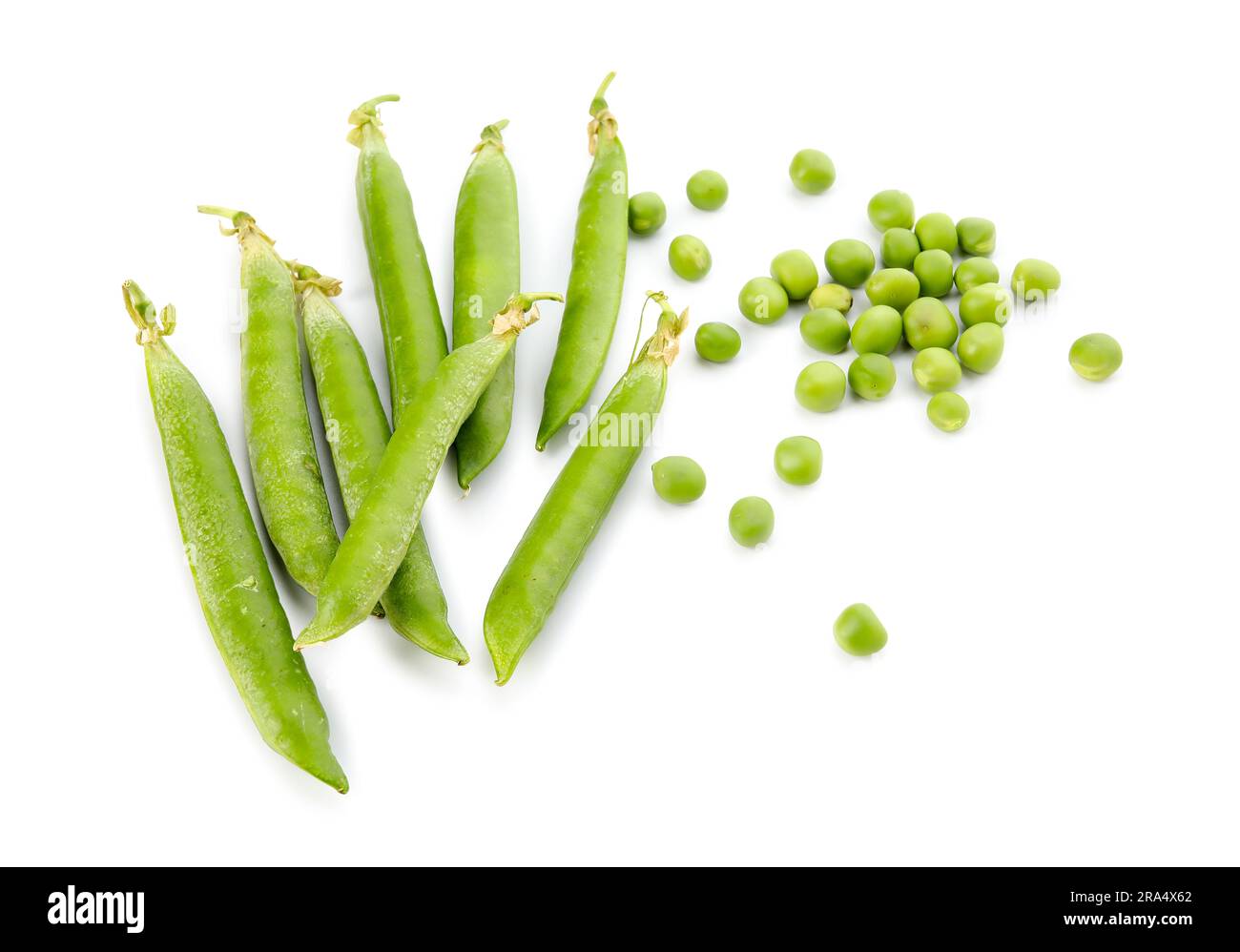 Green pea pods on white background Stock Photo - Alamy