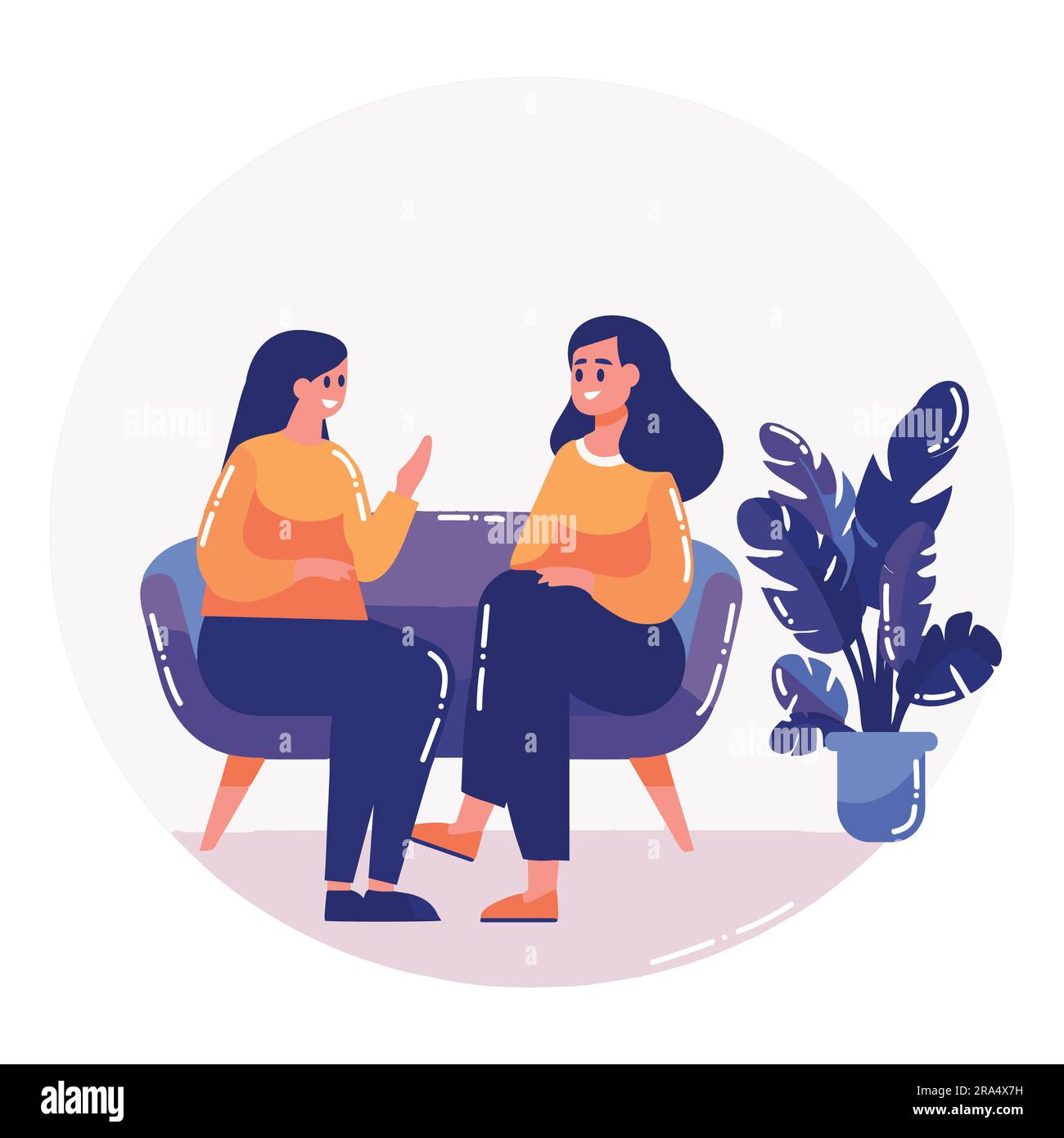 Hand Drawn mother talking to daughter in flat style isolated on ...