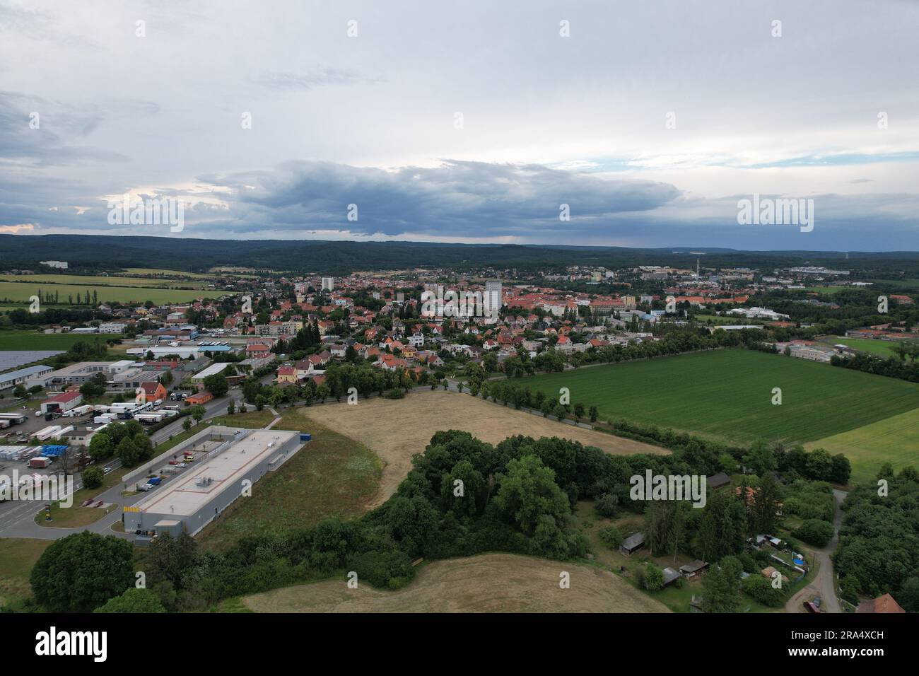 Dobris castle and historical city center aerial panorama landscape view ...