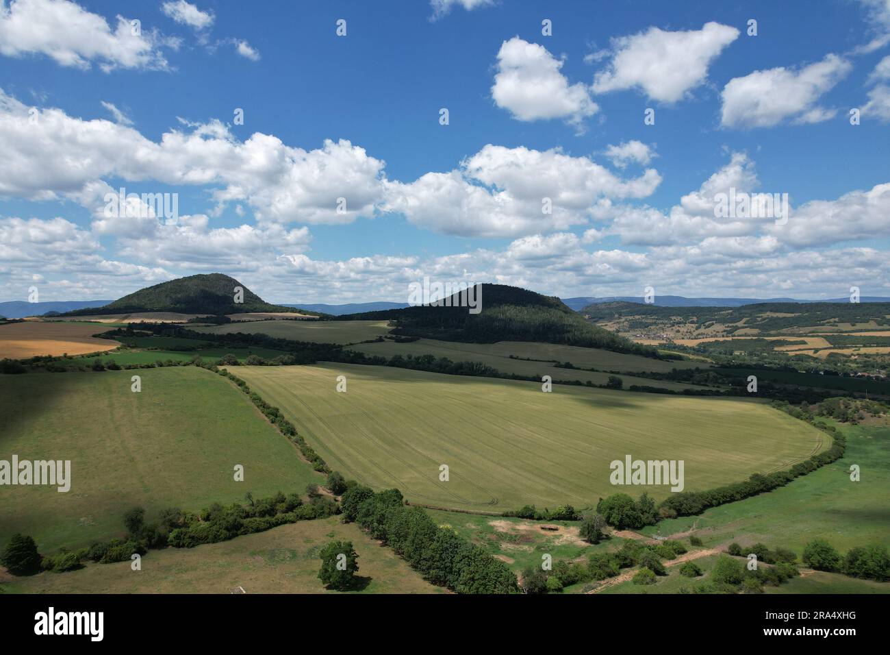 Ceske Stredohori hill range and protected landscape,aerial scenic ...