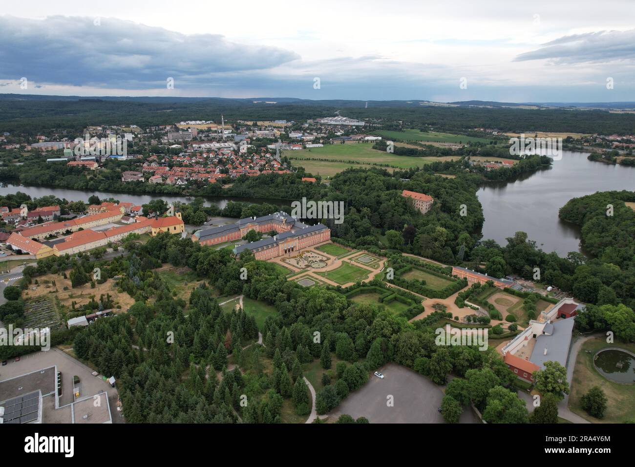 Dobris castle and historical city center aerial panorama landscape view ...