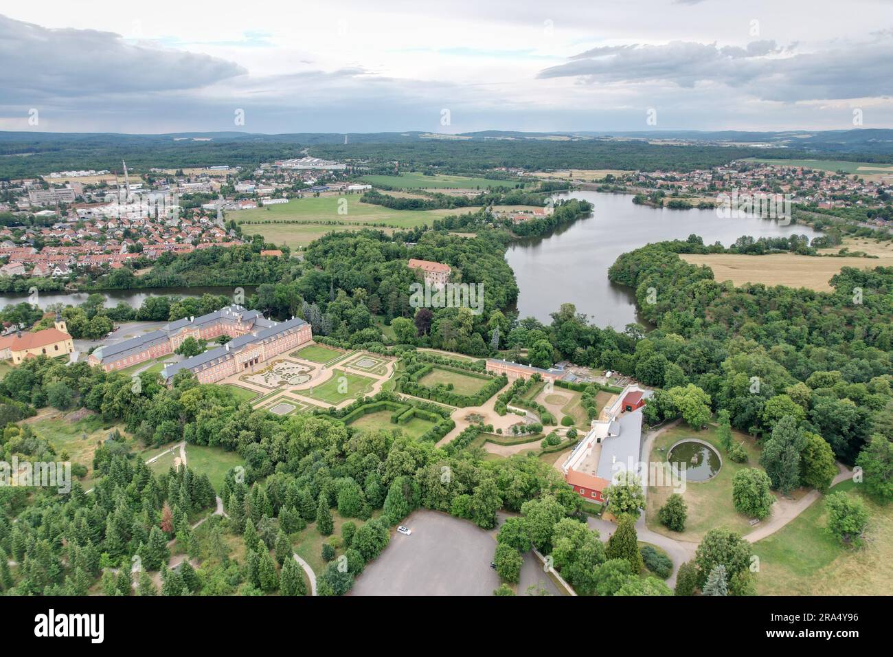 Dobris castle and historical city center aerial panorama landscape view ...