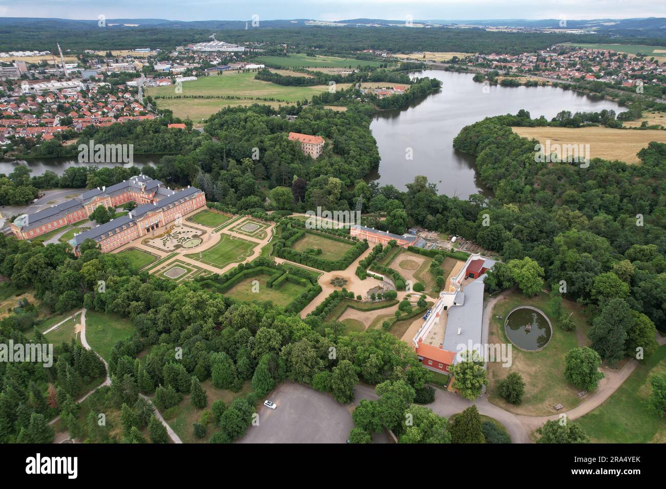 Dobris castle and historical city center aerial panorama landscape view ...