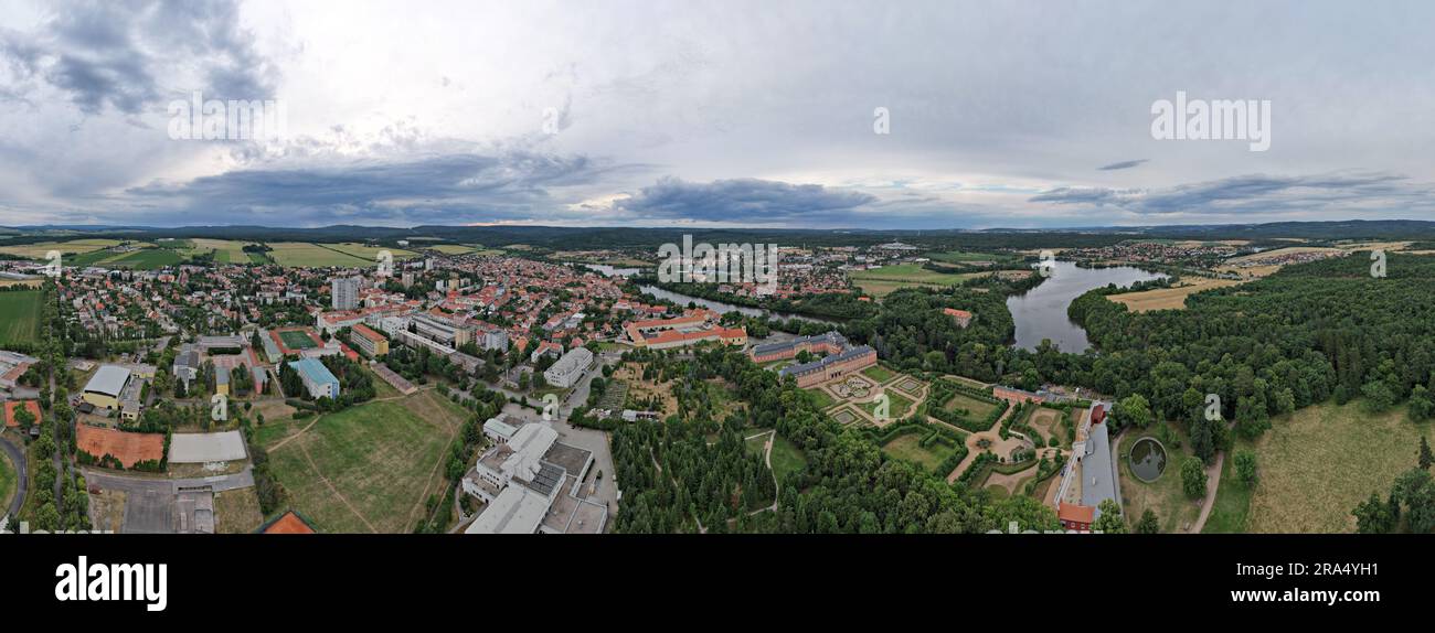 Dobris castle and historical city center aerial panorama landscape view ...