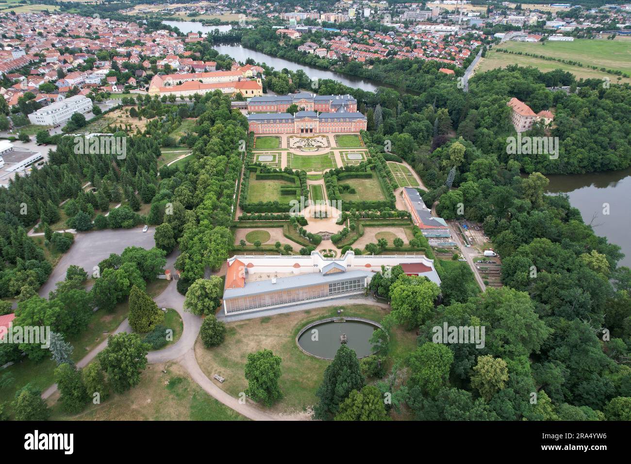 Dobris castle and historical city center aerial panorama landscape view ...