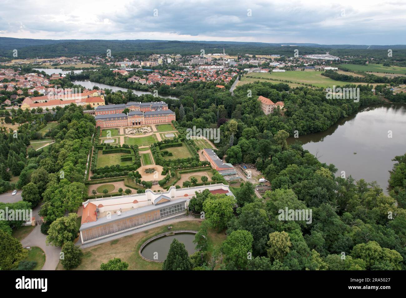 Dobris castle and historical city center aerial panorama landscape view ...
