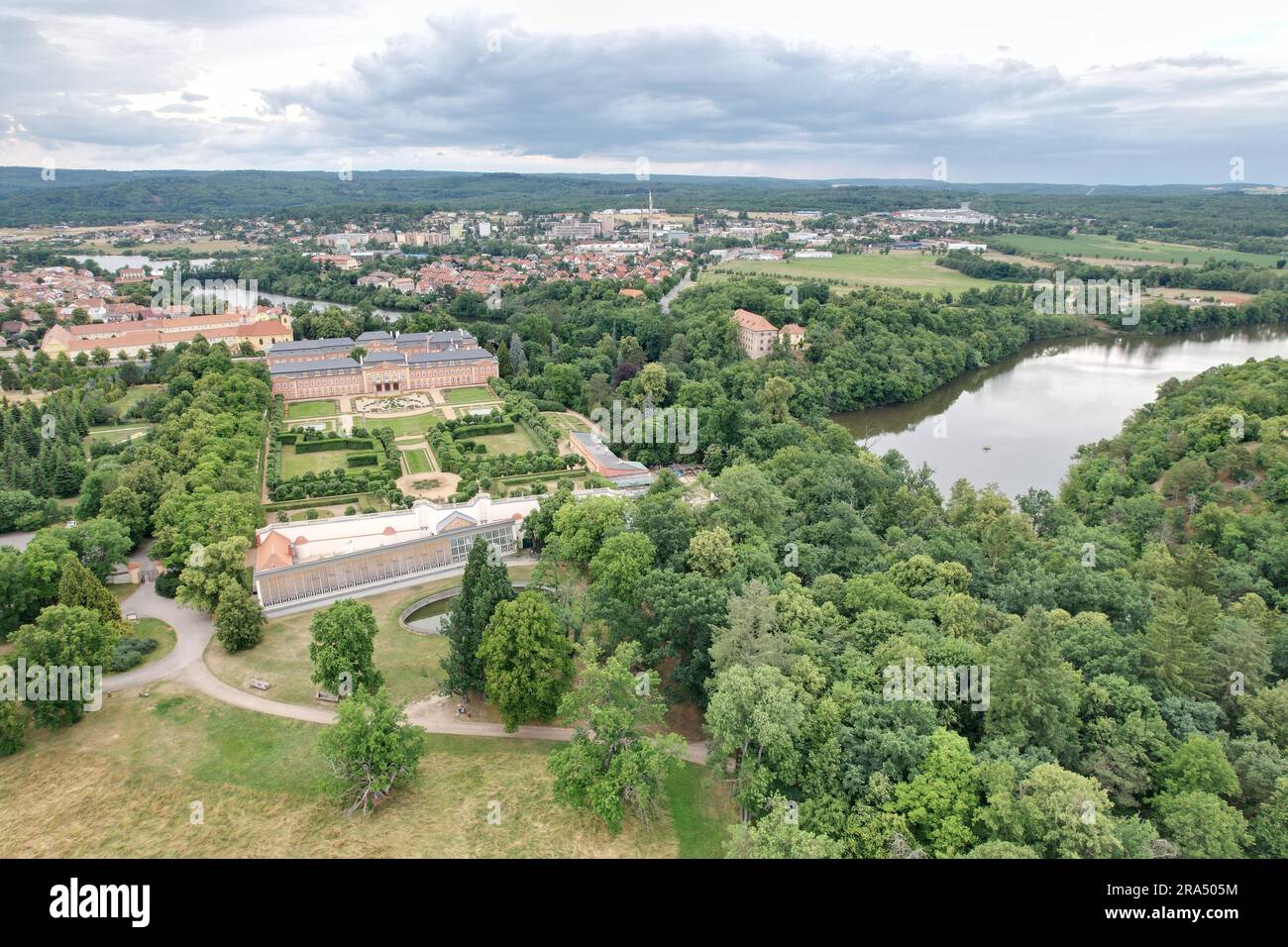 Dobris castle and historical city center aerial panorama landscape view ...