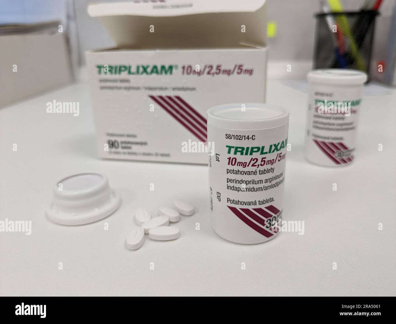Prague,Czech republic-March 28 2024: box of TRIPLIXAM Czech medication ...