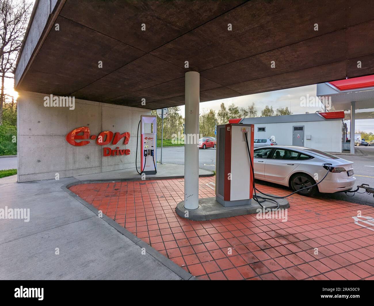Humpolec, CZECH REPUBLIC - May 16 , 2023: Tesla charging stations are ...