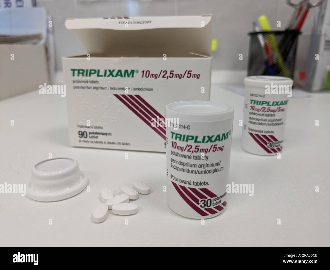 Prague,Czech republic-March 28 2024: box of TRIPLIXAM Czech medication ...