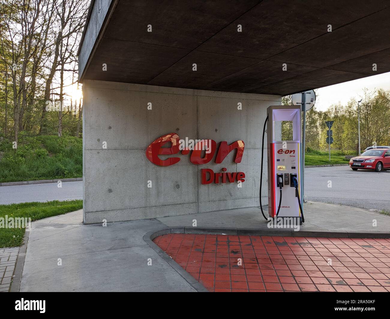 Humpolec, CZECH REPUBLIC - May 16 , 2023: Tesla charging stations are ...