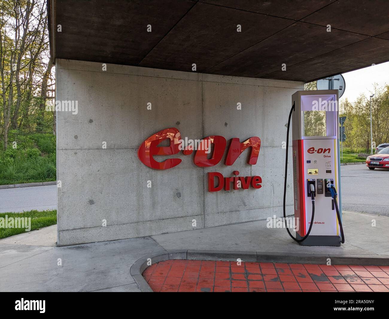 Humpolec, CZECH REPUBLIC - May 16 , 2023: Tesla charging stations are ...