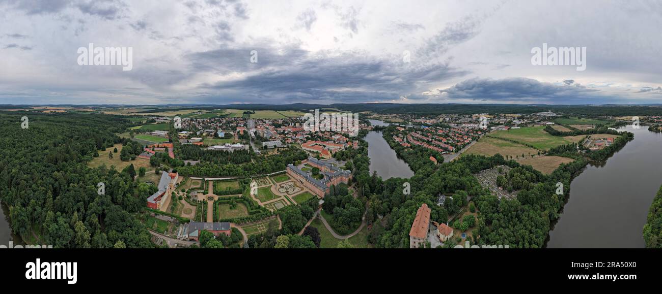 Dobris castle and historical city center aerial panorama landscape view ...