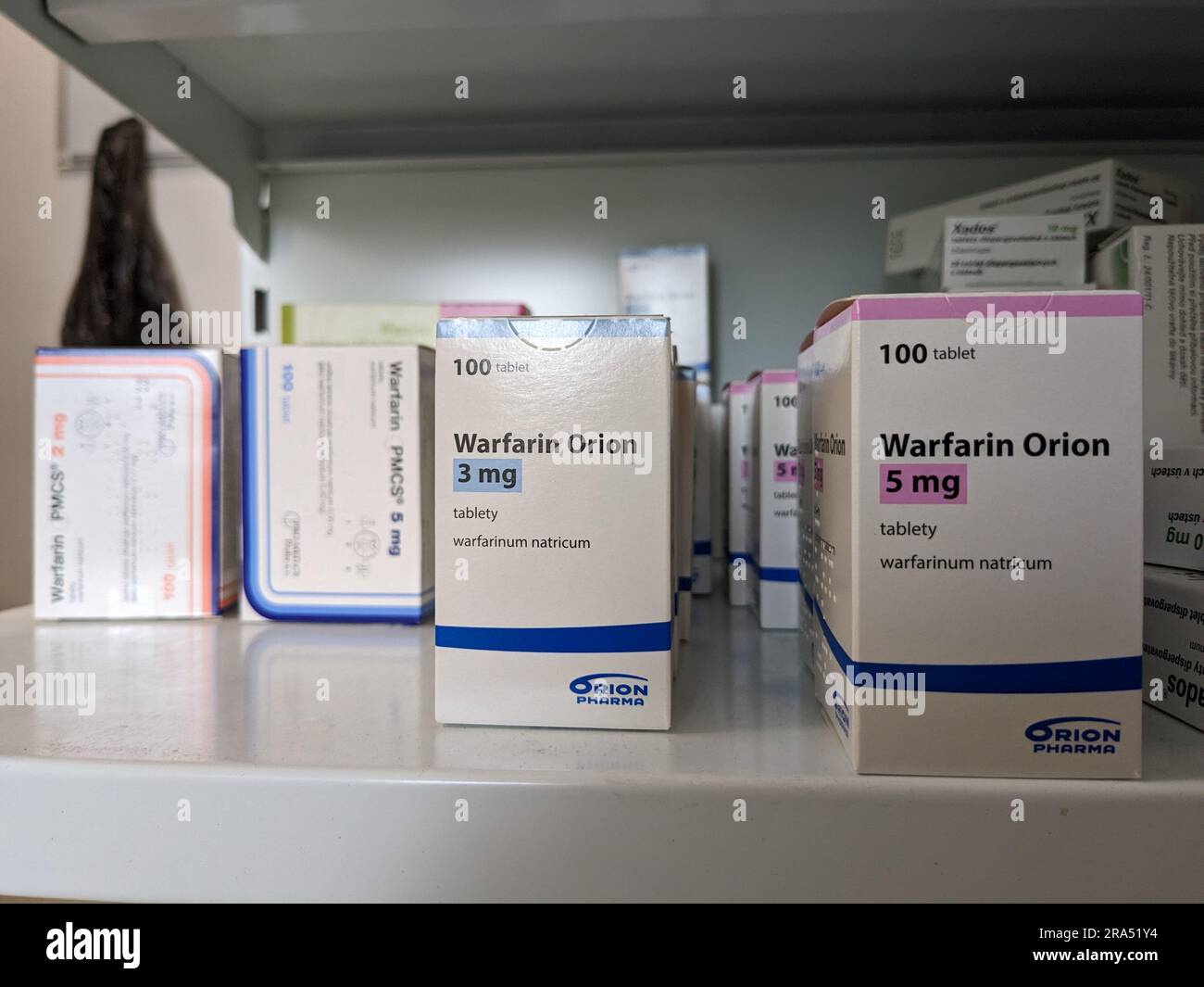 Pharmacy store-Packet of Warfarin Tablets, used to thin blood in ...