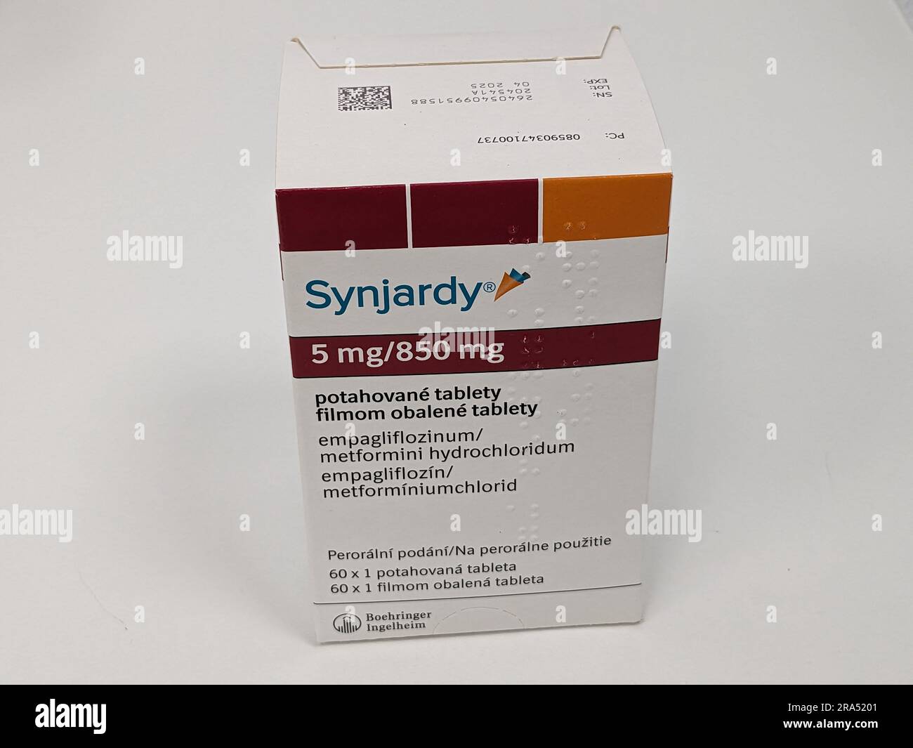 Prague,Czech Republic-August 27 2024: SYNJARDY box of medication with EMPAGLIFLOZIN active ...