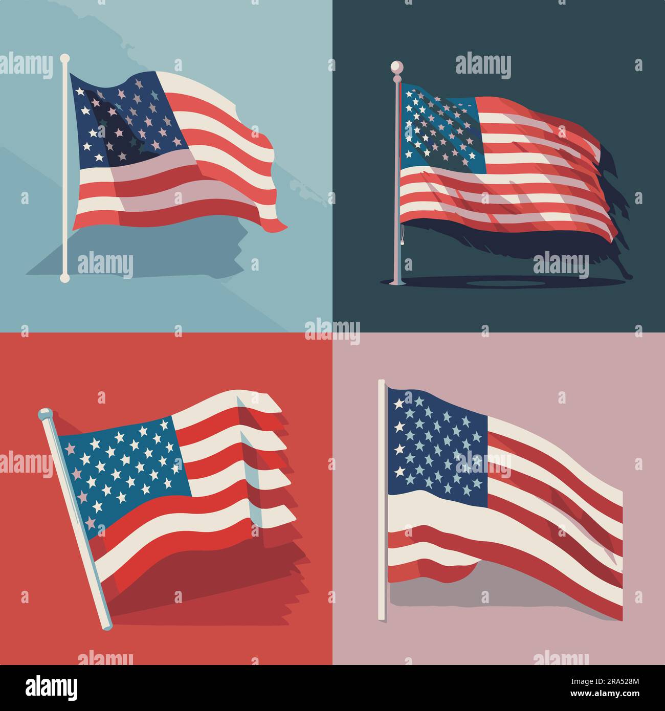 A set of Flat American Flag vector illustration Stock Vector Image ...