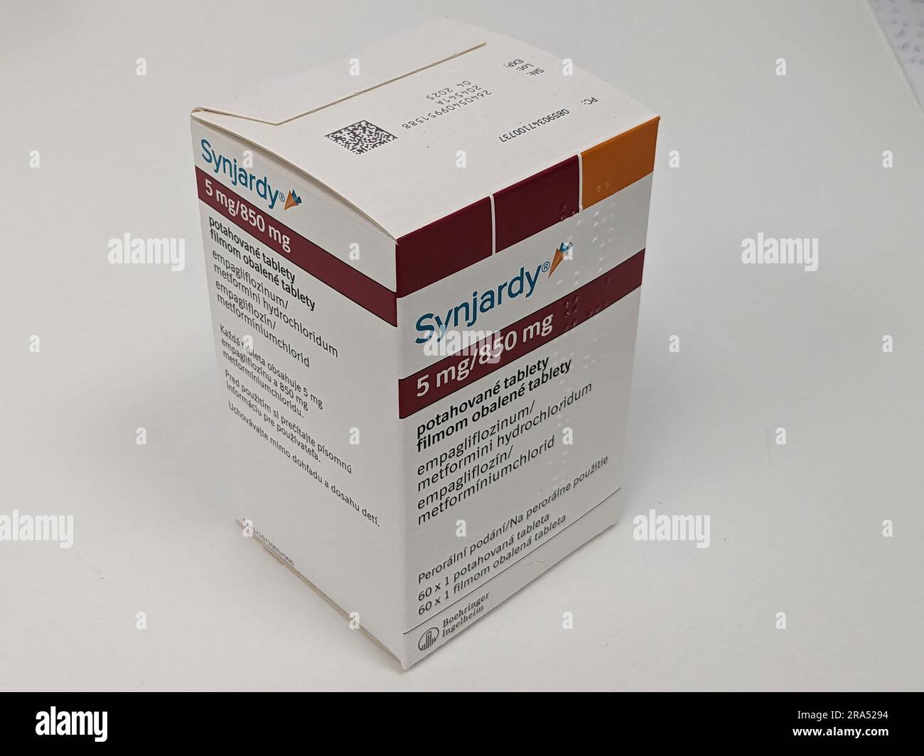 Prague,Czech Republic-August 27 2024: SYNJARDY box of medication with EMPAGLIFLOZIN active ...