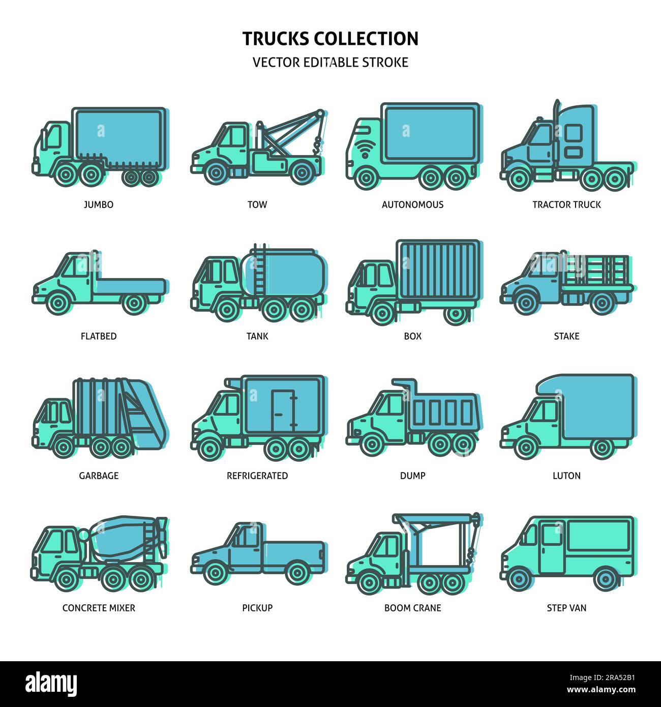 Truck icons set in thin line style. Trucking industry symbols ...