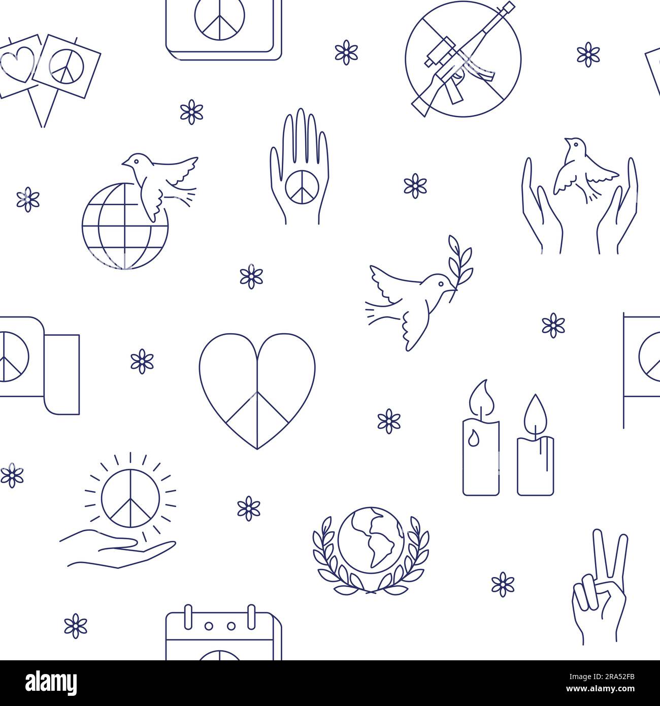 Peace and love seamless pattern in line style. Background with pacifism ...