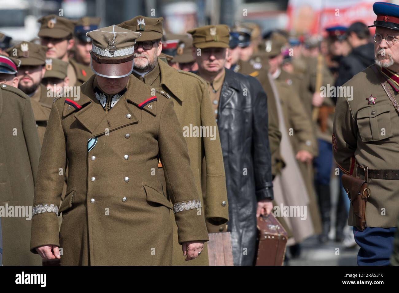 About 250 reenactors dressed in historical Polish Army, Border ...