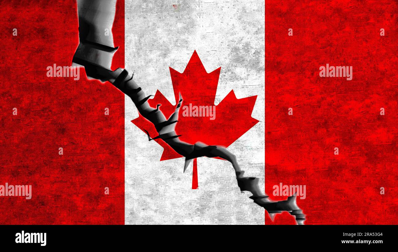 Canada flag on cracked wall background. Canada crisis, political ...