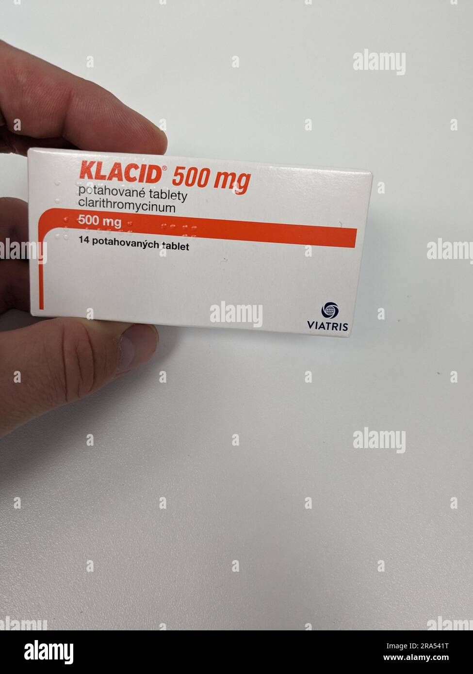 Pharmacy store- Klacid antibiotics medicine in pill form in a box ...