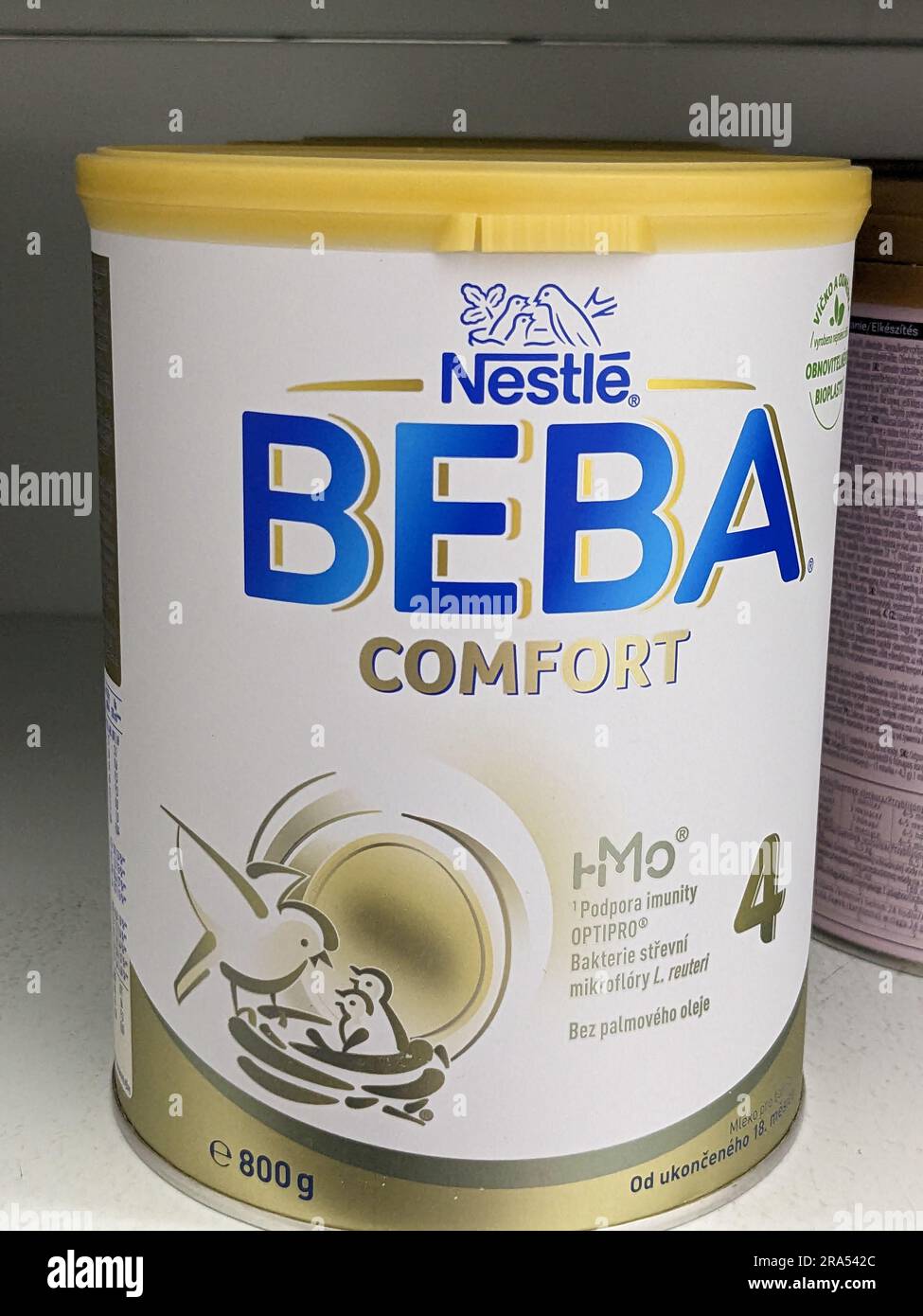 BEBA infant milk displayed on the shelves in a pharmacy,baby powdered ...