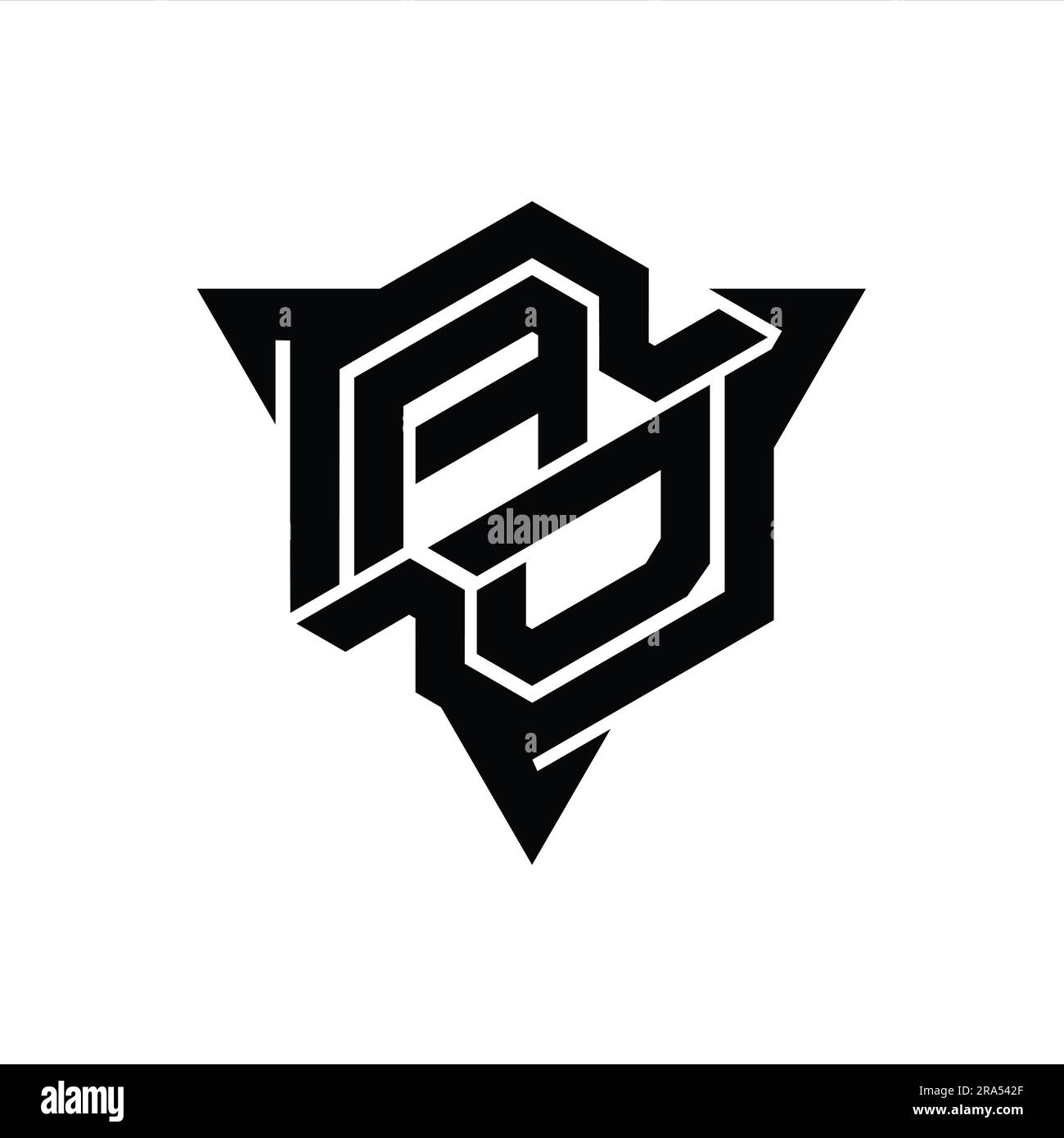 AD Letter Logo monogram hexagon shape with triangle outline gaming style design template Stock ...