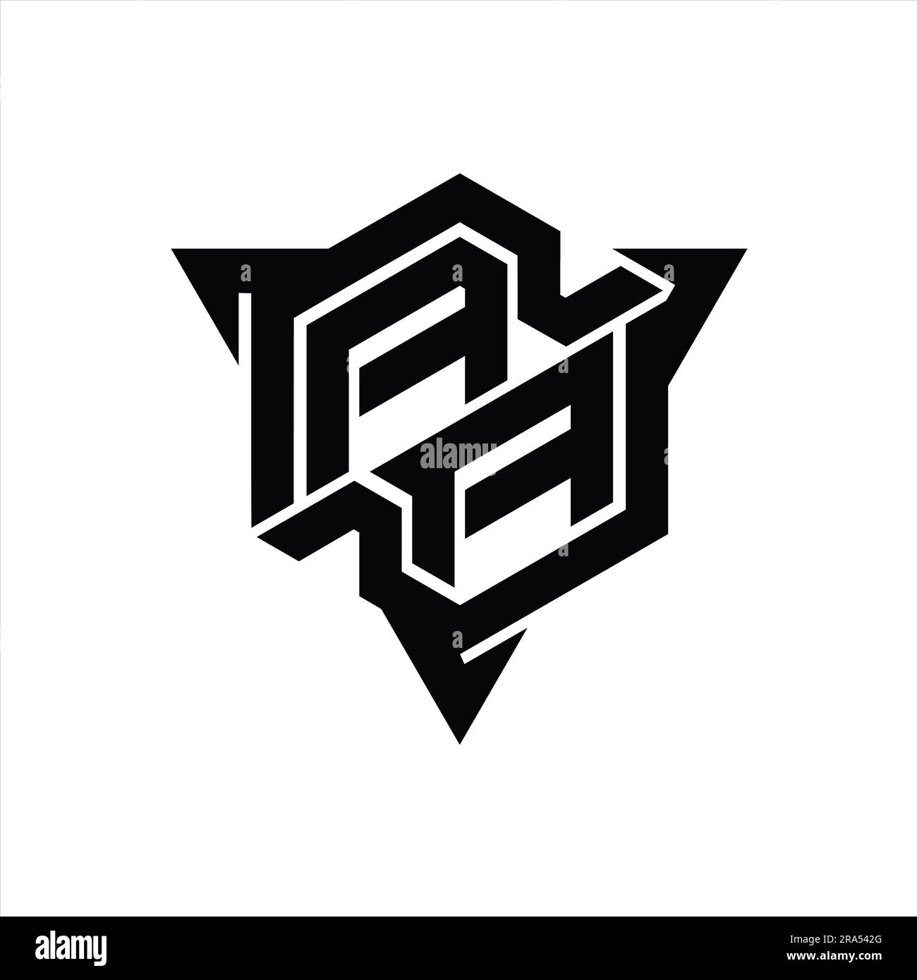 AA Letter Logo monogram hexagon shape with triangle outline gaming ...