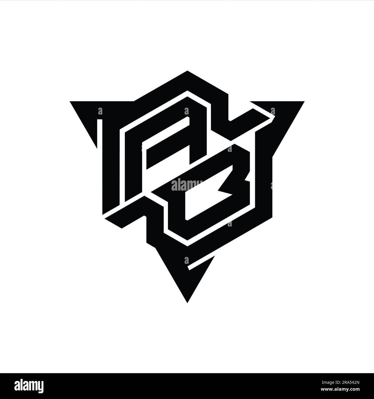 AB Letter Logo monogram hexagon shape with triangle outline gaming style design template Stock ...
