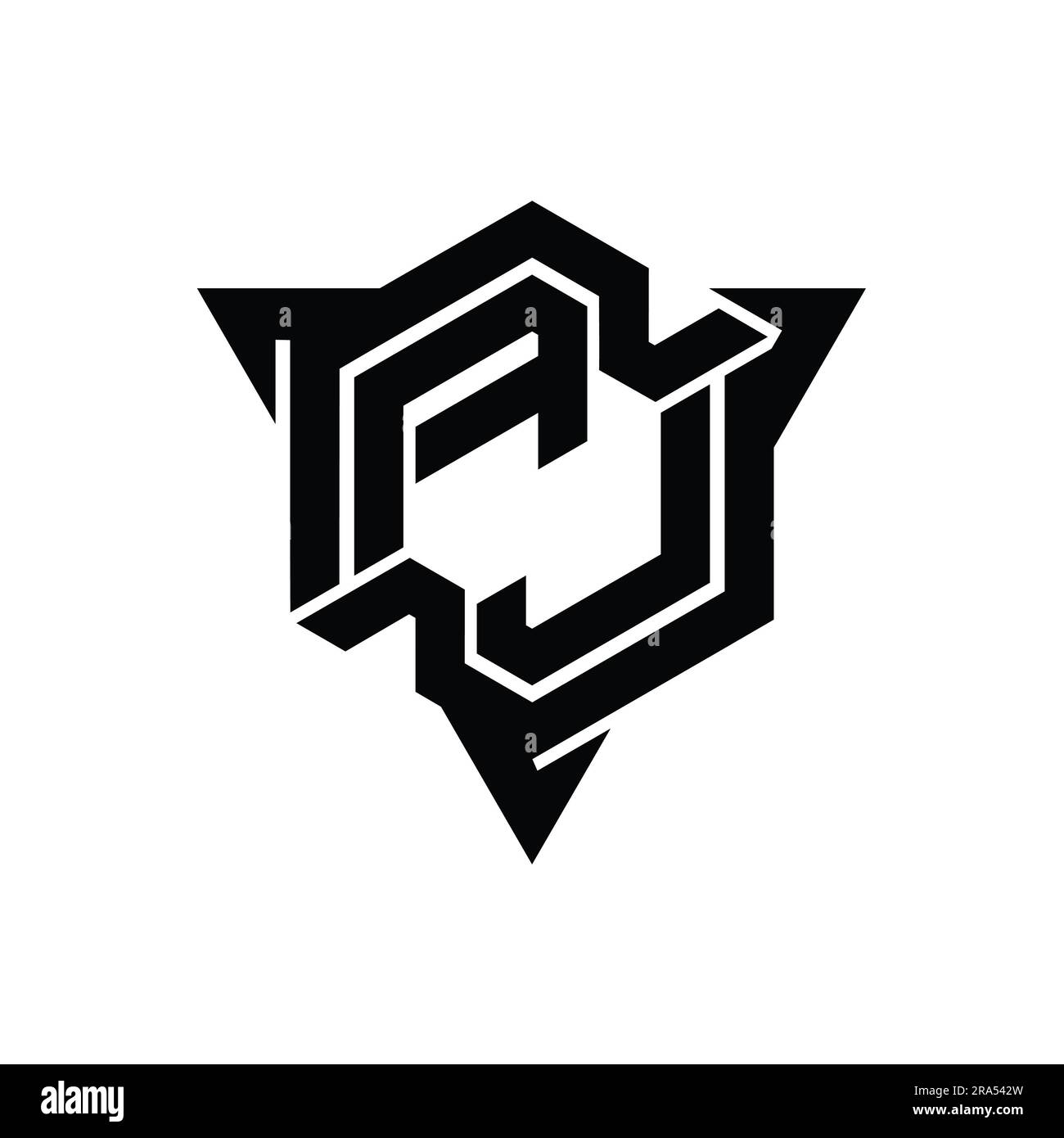 AJ Letter Logo monogram hexagon shape with triangle outline gaming ...