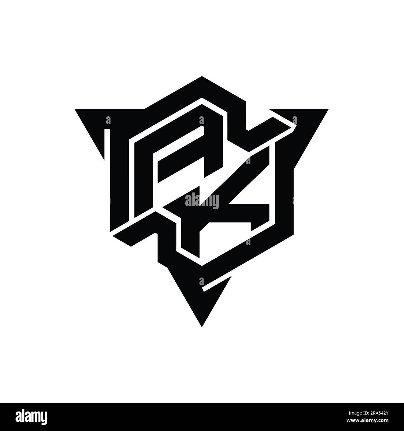 AK Letter Logo monogram hexagon shape with triangle outline gaming ...