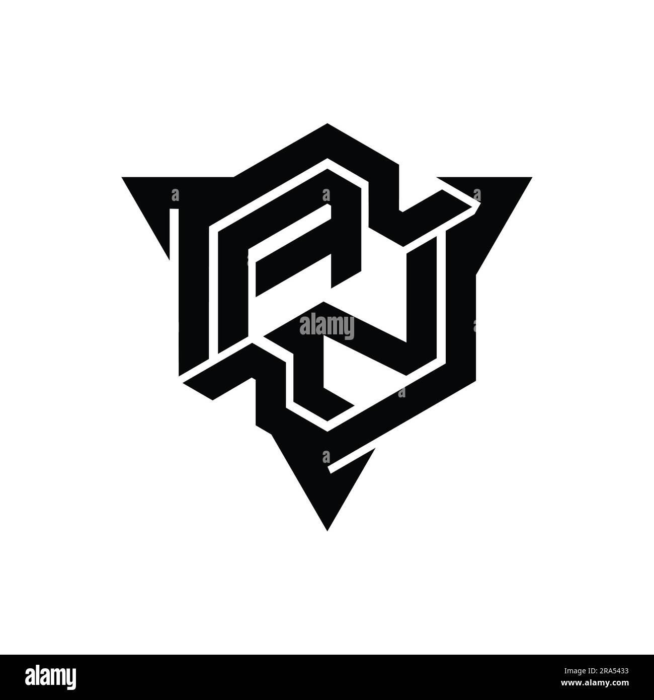AN Letter Logo monogram hexagon shape with triangle outline gaming style design template Stock ...