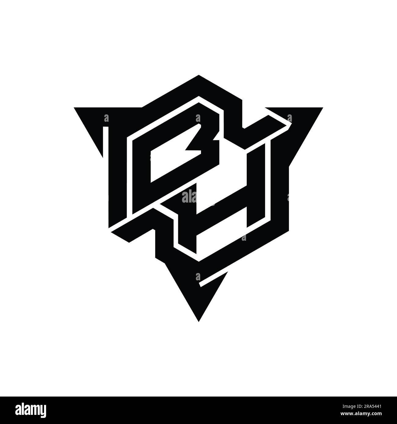 BH Letter Logo monogram hexagon shape with triangle outline gaming ...