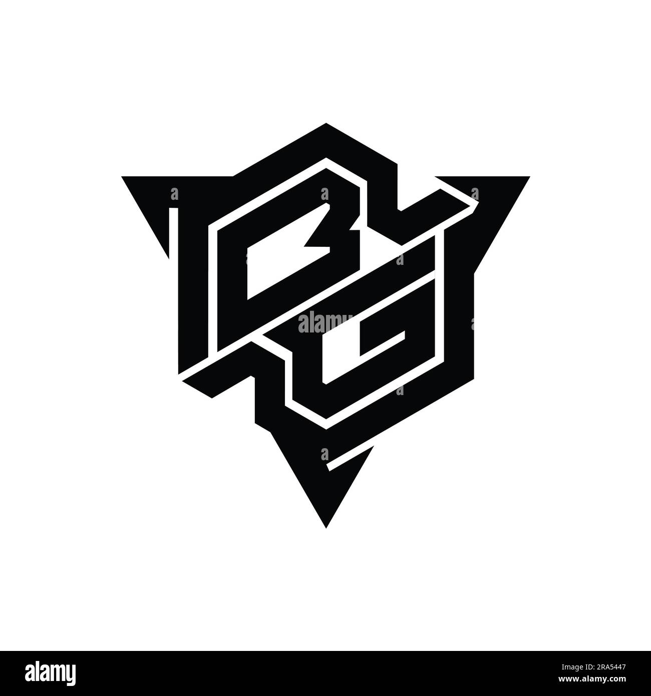 BG Letter Logo monogram hexagon shape with triangle outline gaming ...