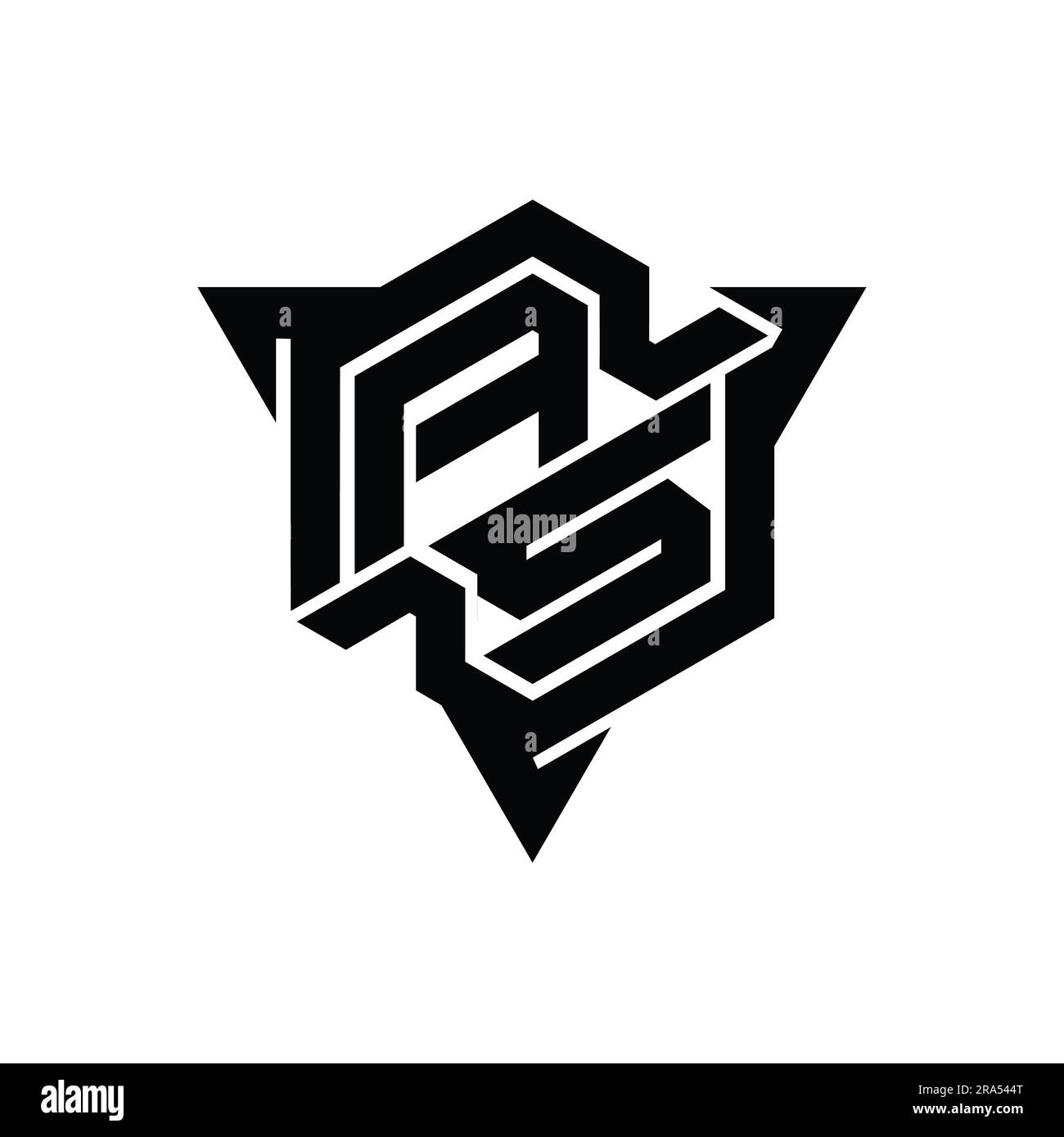 AS Letter Logo monogram hexagon shape with triangle outline gaming style design template Stock ...