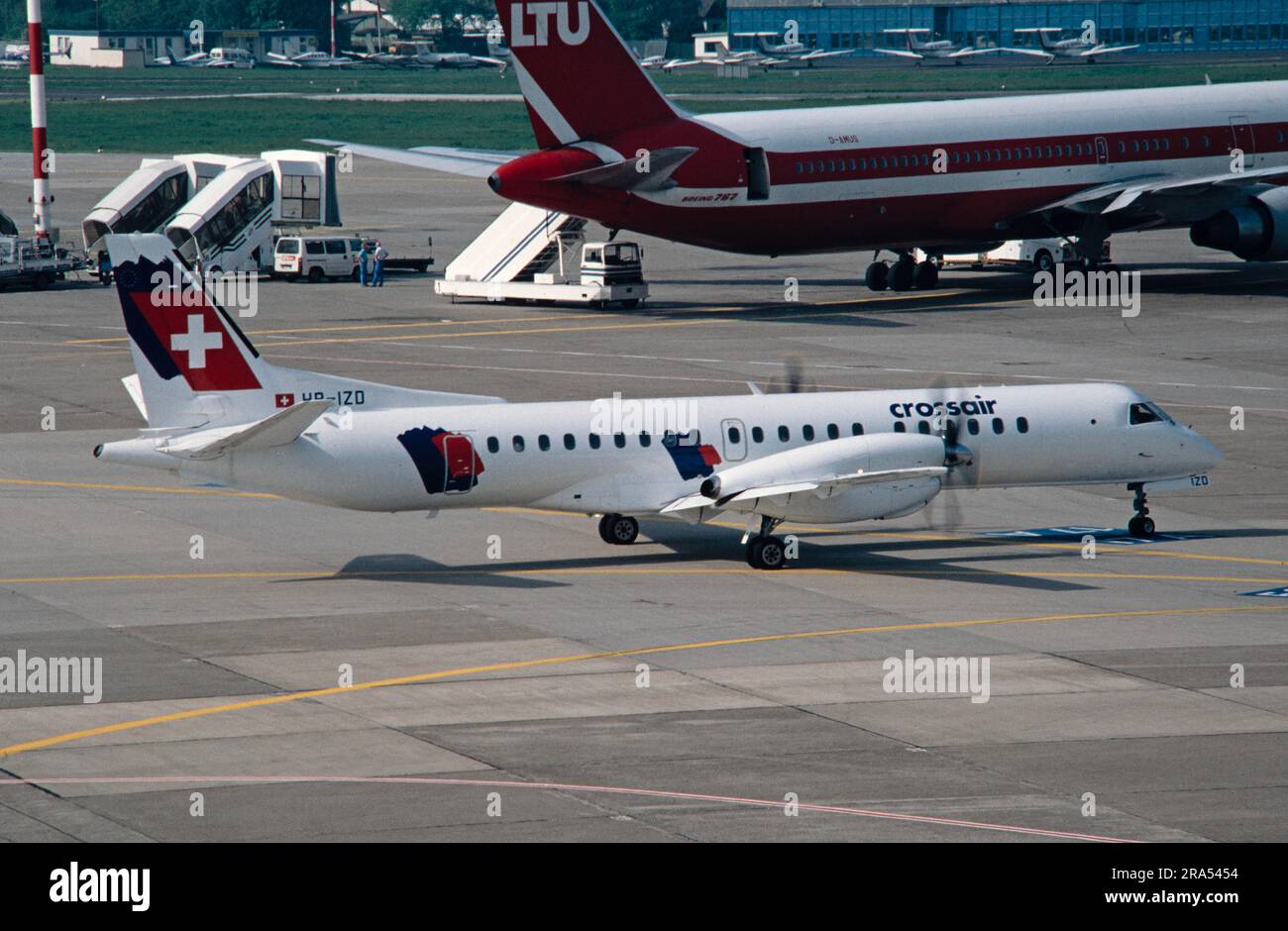 A SAAB 2000 airliner belonging to Crossair of Switzerland at Zurich ...