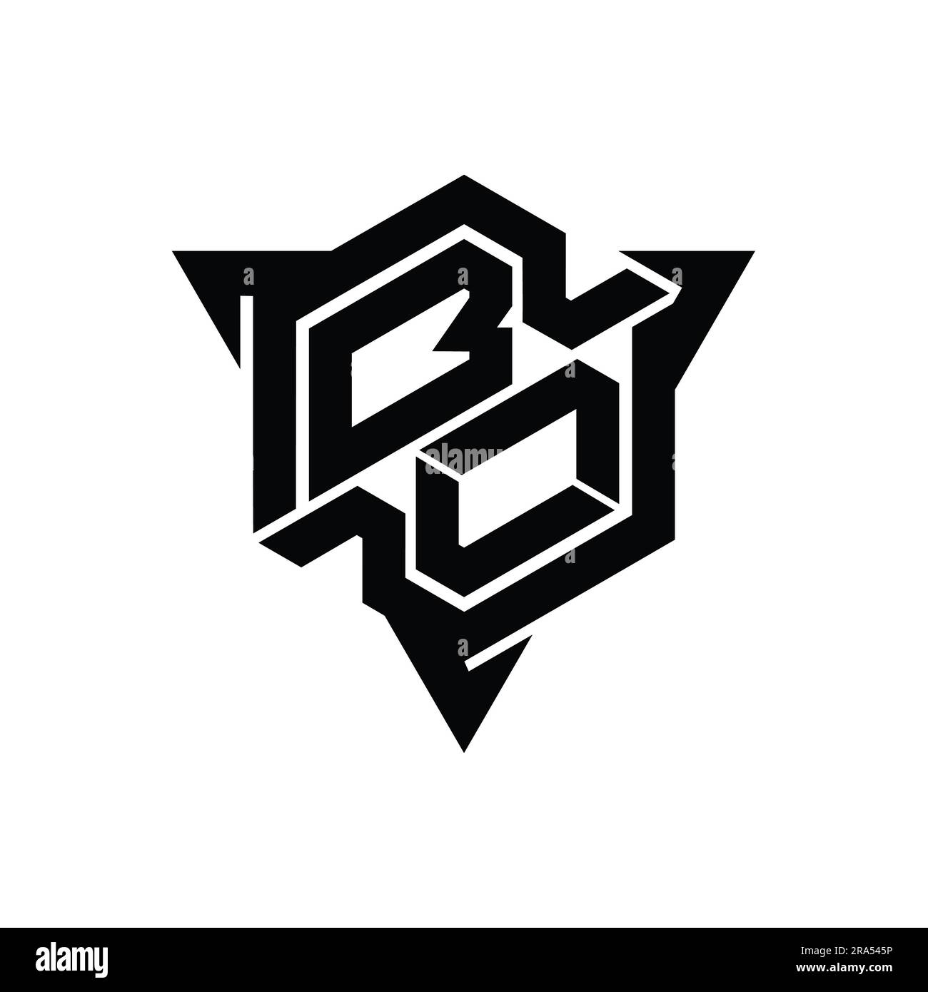 BO Letter Logo monogram hexagon shape with triangle outline gaming style design template Stock ...
