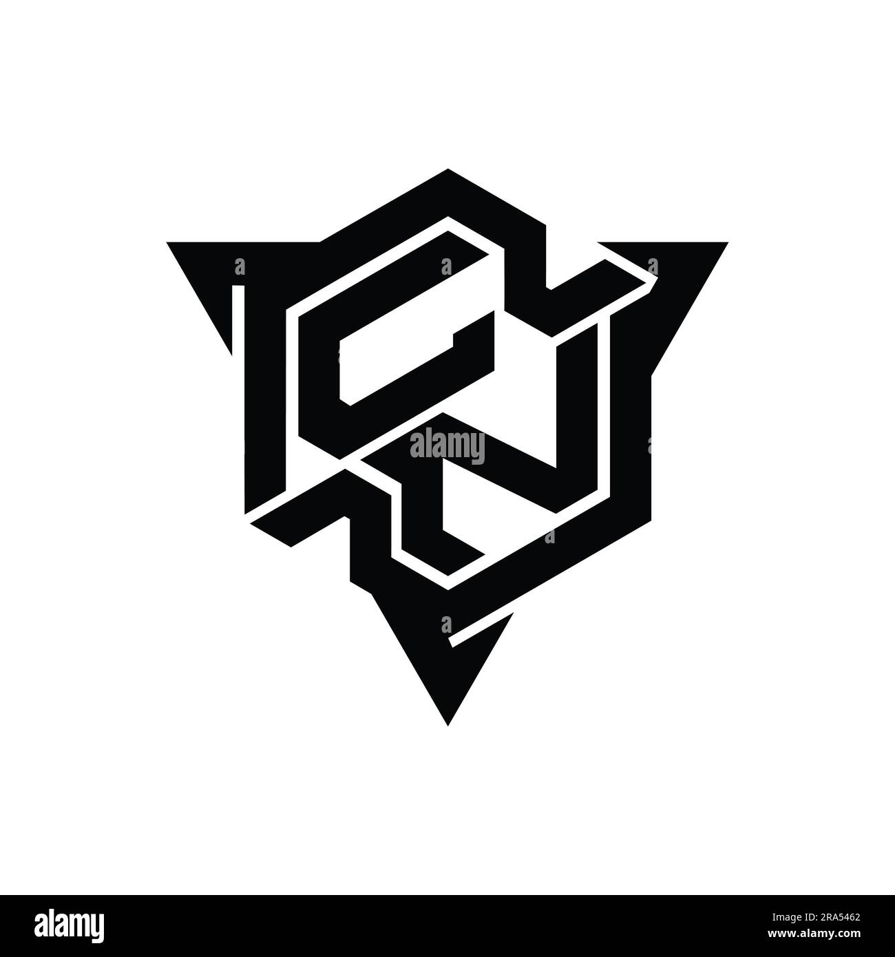 CN Letter Logo monogram hexagon shape with triangle outline gaming style design template Stock ...