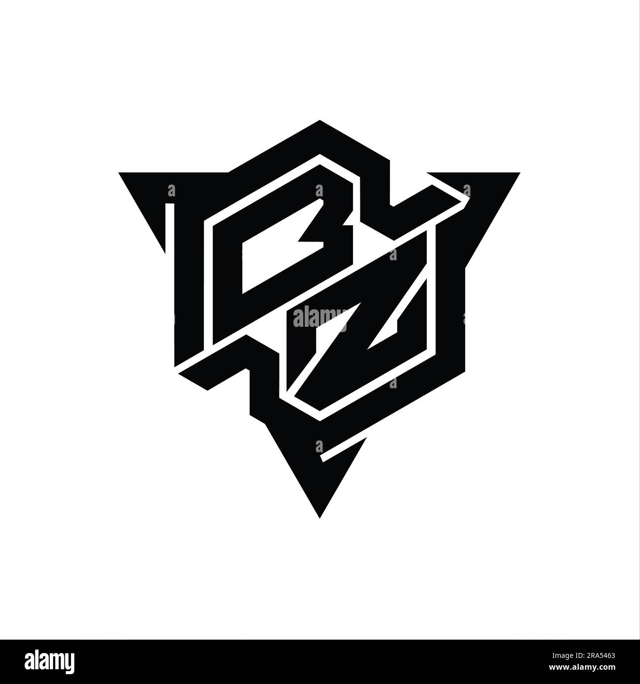 BZ Letter Logo monogram hexagon shape with triangle outline gaming ...